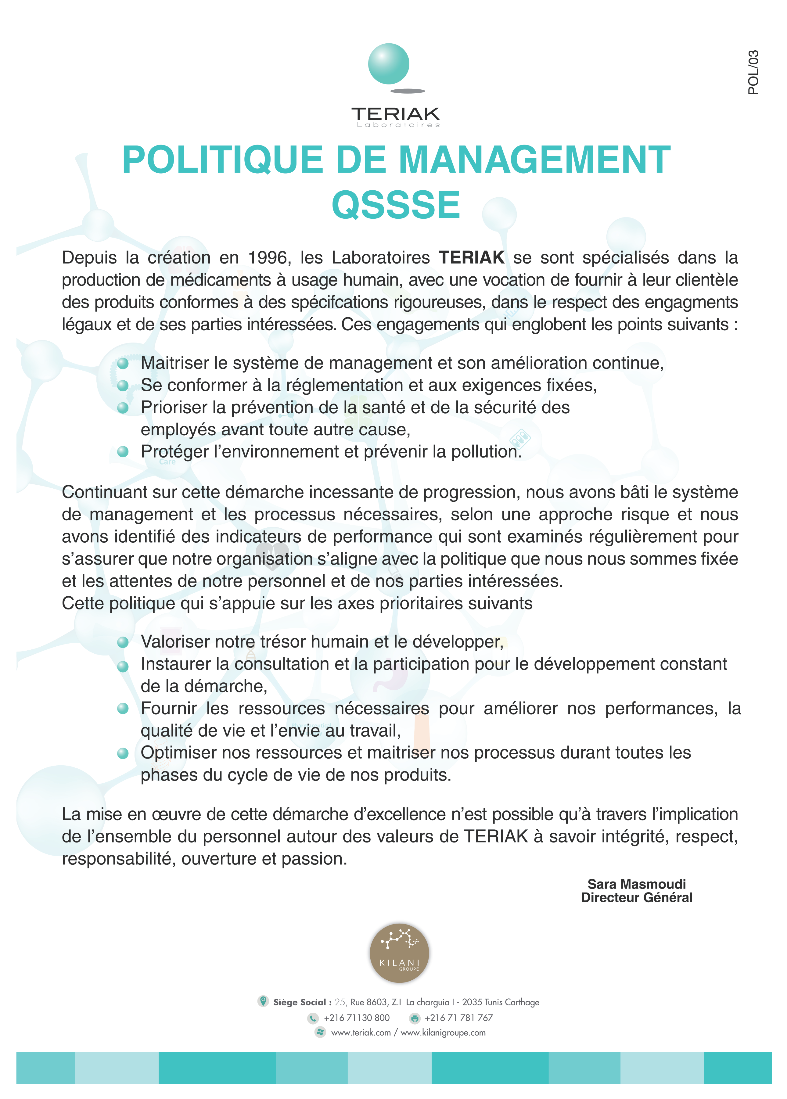 Politique QSSSE | Les laboratoires TERIAK